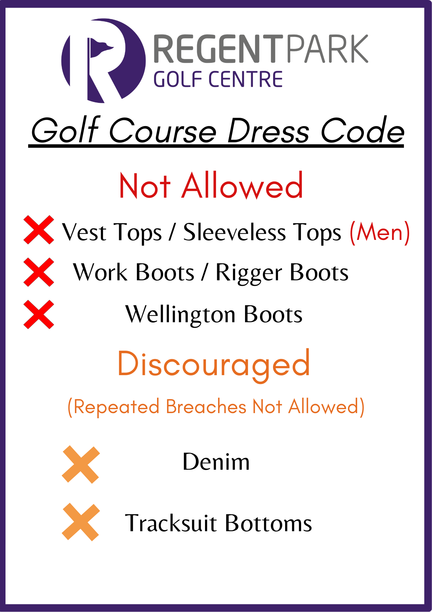 Dress Code – Regent Park Golf Course